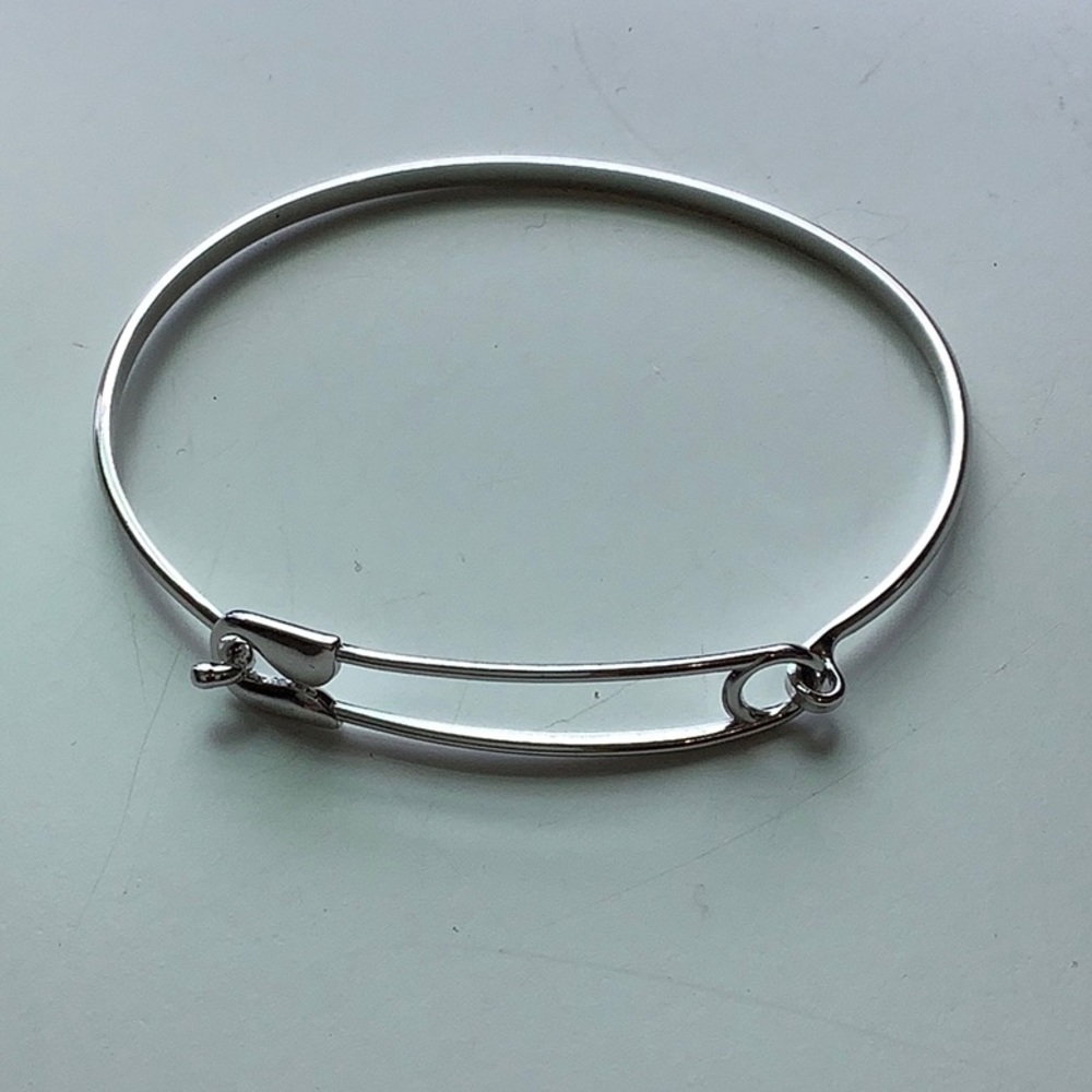 Sterling Silver Safety Pin Bangle Bracelet - Gem
